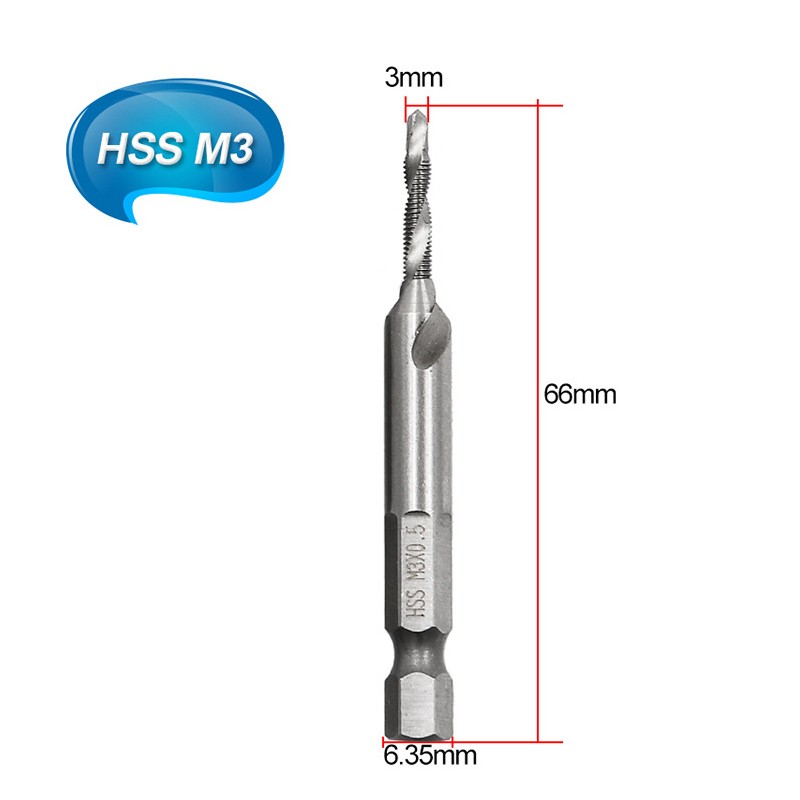 Broca-machuelo de roscado sistema métrico, 6 piezas, zanco hexagonal 1/4