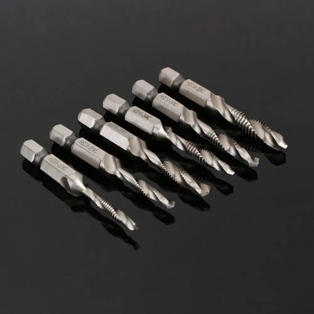 Broca-machuelo de roscado sistema UN o UNC, 6 piezas, zanco hexagonal 1/4